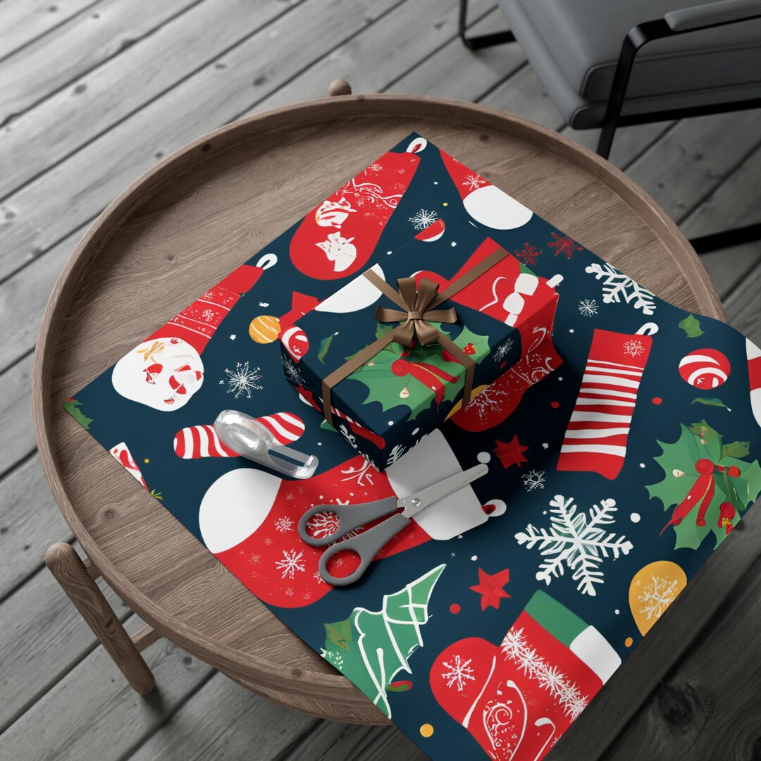 Navy Blue Christmas Gift Wrapping Paper, Christmas Gift Wrap Rolls ...