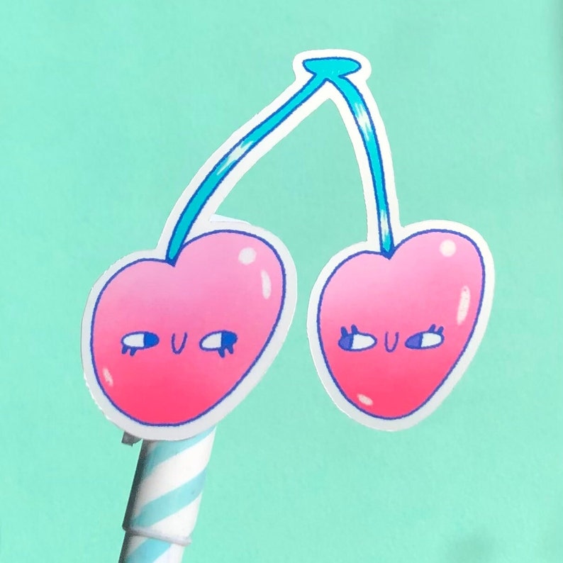 Cute Illustrated Cherries Sticker / Glossy Sticker - Etsy