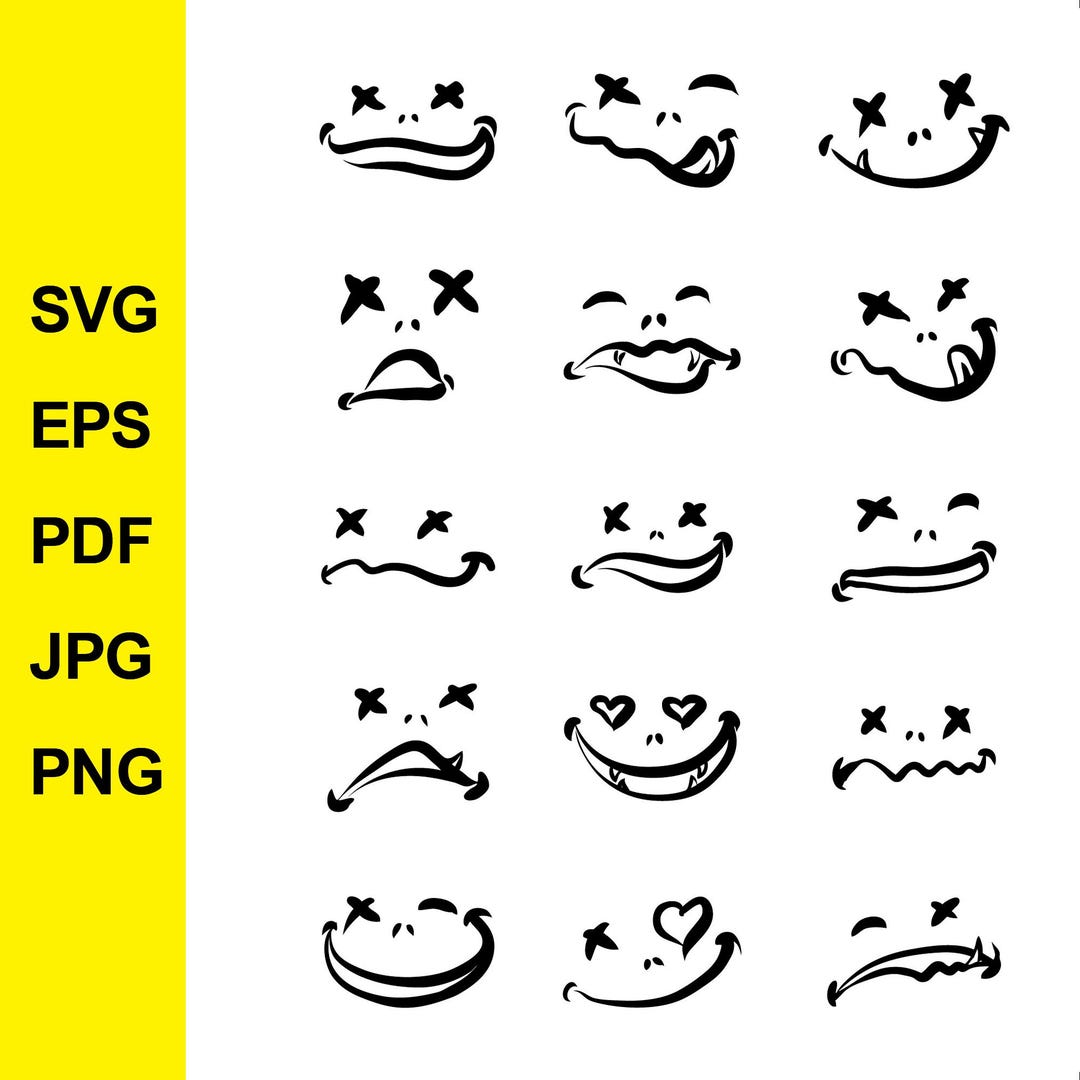 Faces SVG Fun Cartoon Style Facial Expressions Instant Faces Clipart ...