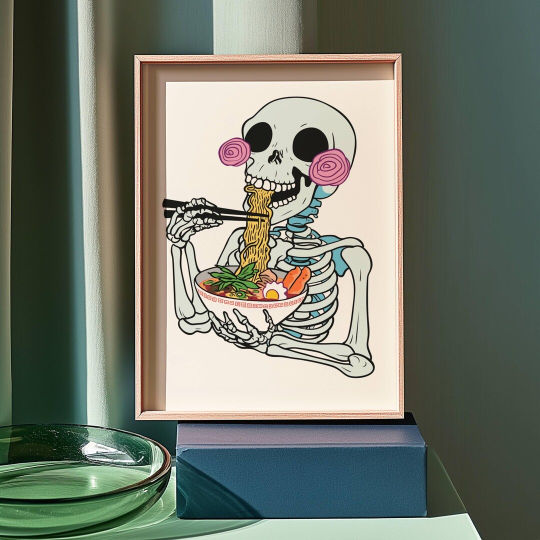 Creepy Cute Skeleton Ramen Art Print Narutomaki Cheeks - Etsy