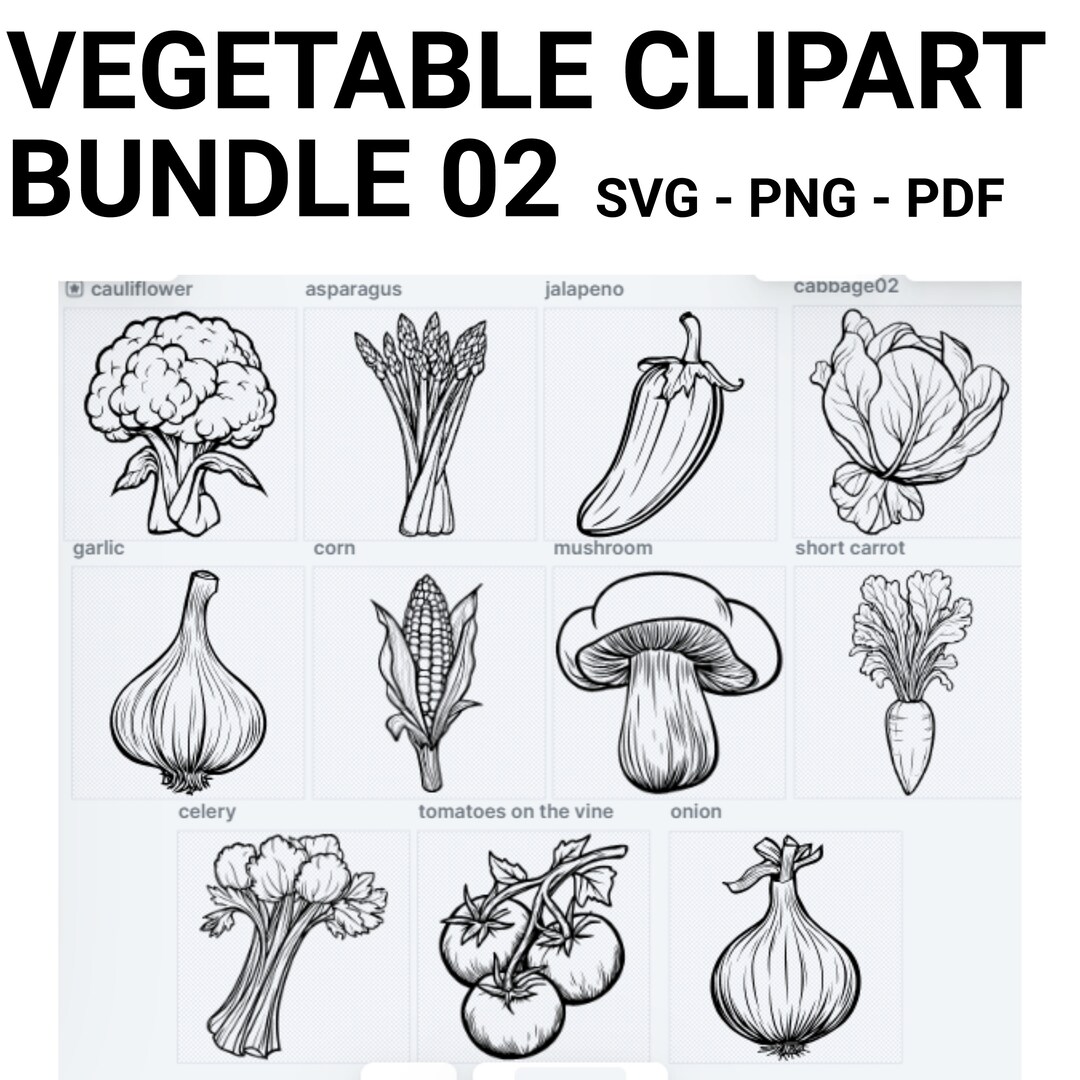 Vegetable Clipart Bundle 02. High Resolution. SVG PNG PDF. Food Vector ...