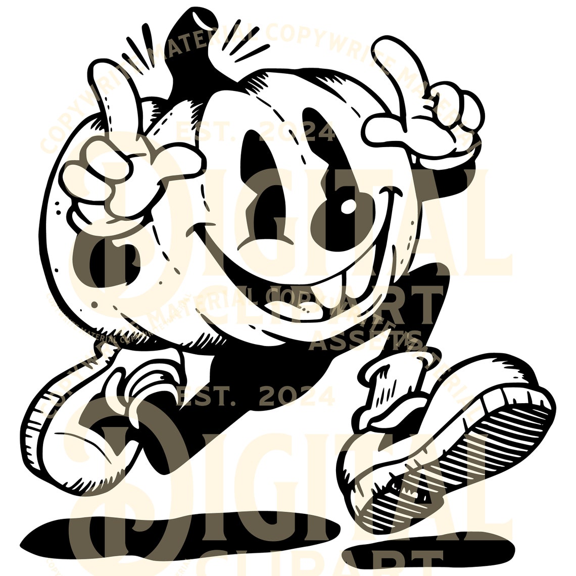Pumpkin Character Clip Art. Retro Mascot Halloween Cartoon Clipart ...