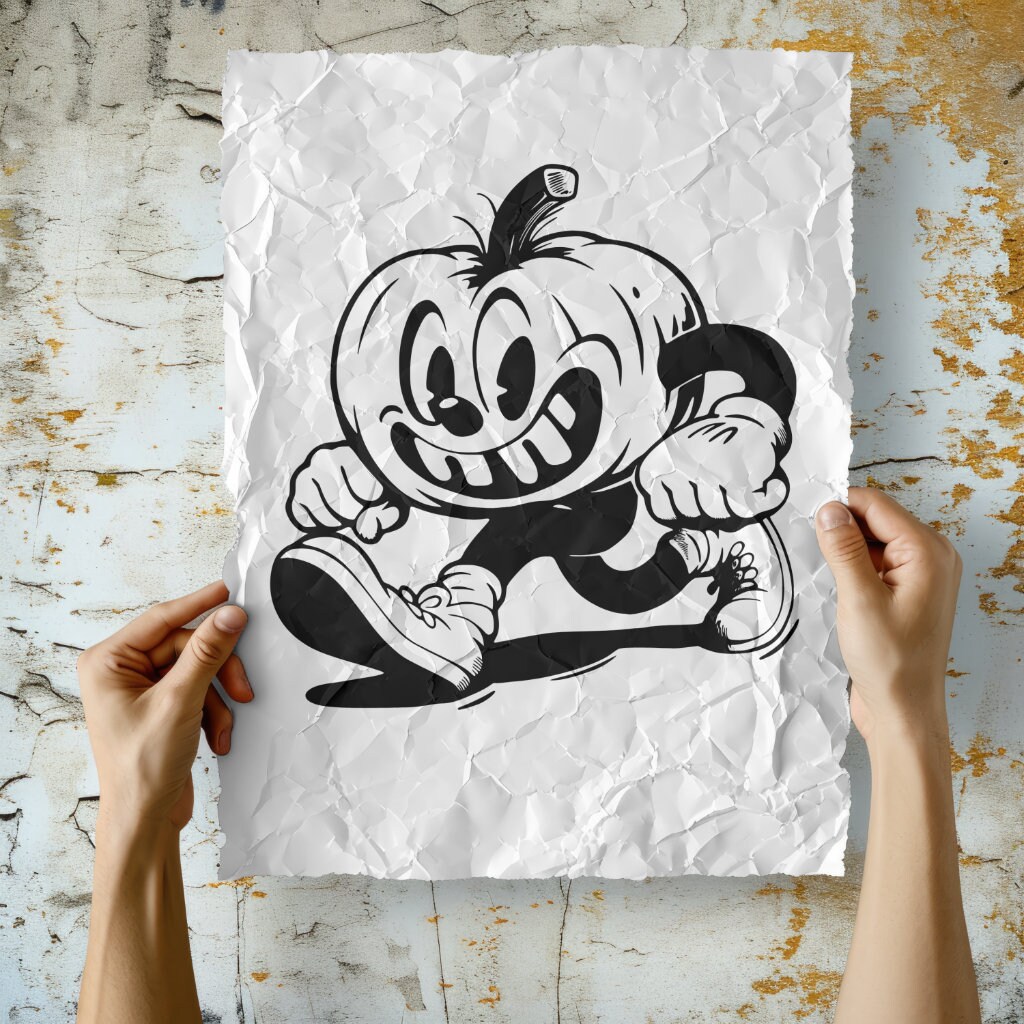 Pumpkin Face Mascot Character Clip Art. Retro Halloween Cartoon Clipart ...