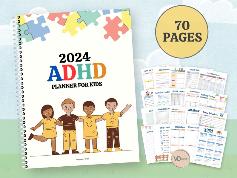 ADHD Kids' Planner 2024 Children Journal and Checklist Planner for Kids ...