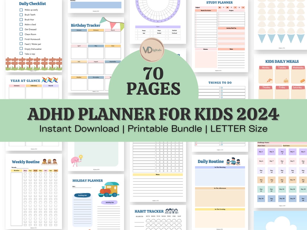ADHD Kids' Planner 2024 Children Journal and Checklist Planner for Kids ...