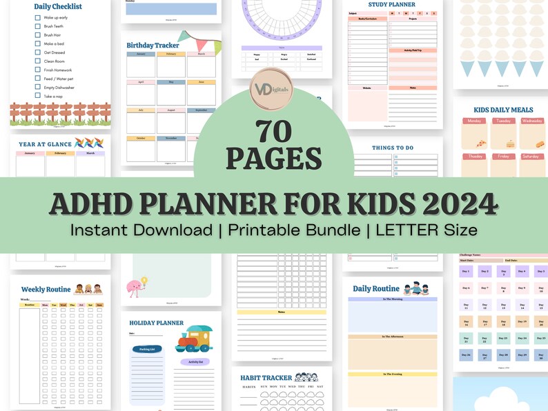 ADHD Kids' Planner 2024 Children Journal and Checklist Planner for Kids ...