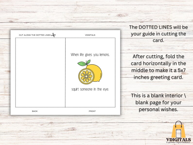 Funny Greeting Card Printable Funny Cards About Life and Lemons 5x7 ...