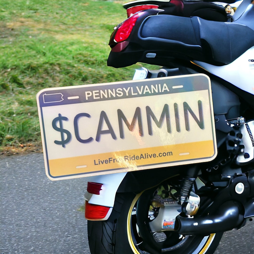 SCAMMIN License Plate Holographic Sticker - Etsy
