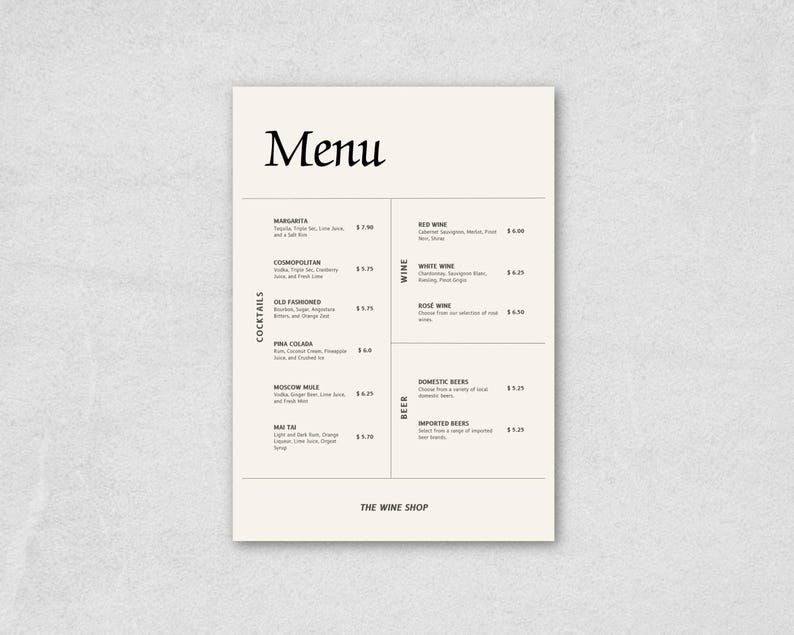 Modern Pricing Menu Template – Editable Canva Design for Restaurant ...