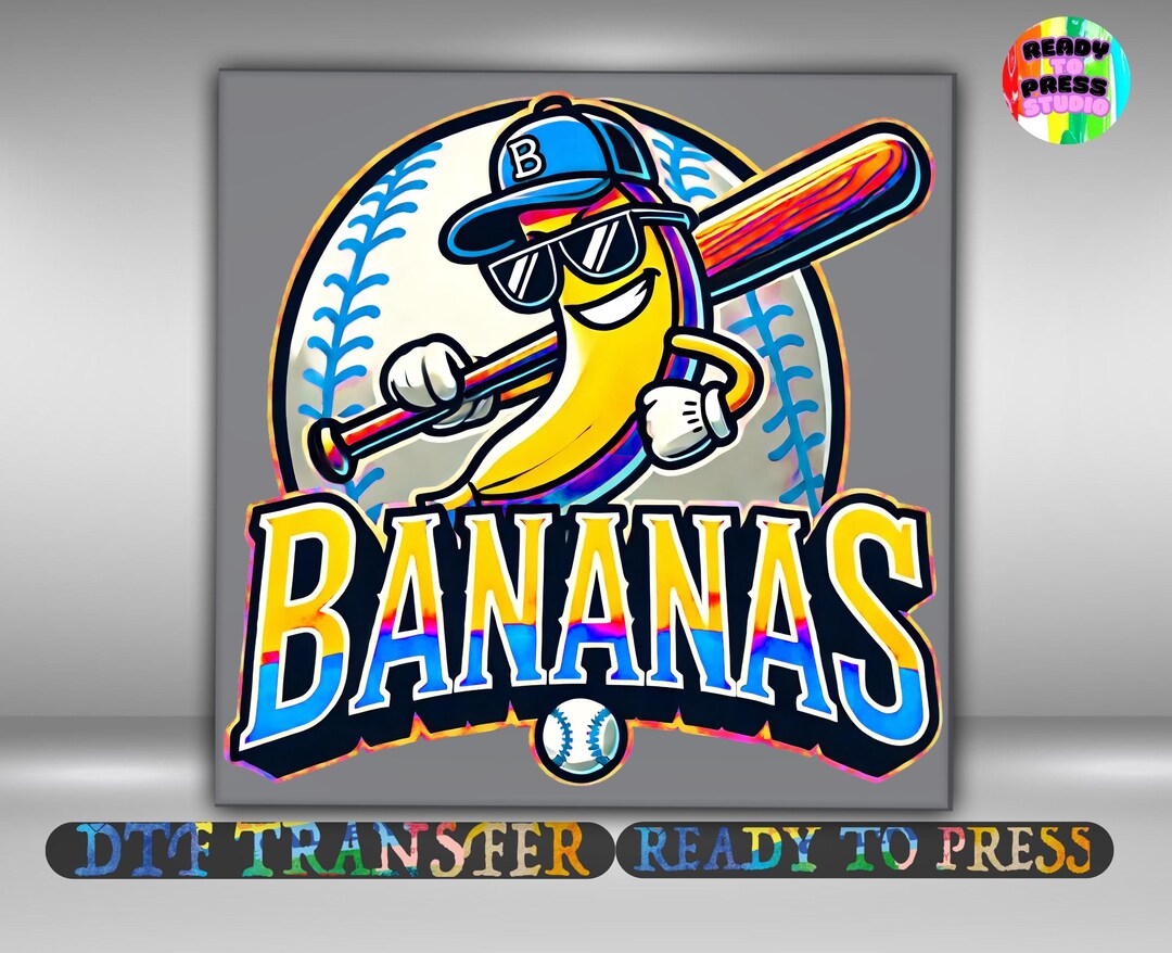 Bananas Baseball DTF Transfer, Banana Baseball Team Shirt Design Ready ...