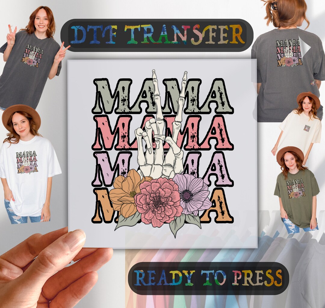 Mama Skeleton Hand Peace Sign Dtf Transfer, Ready to Press, Skeleton ...