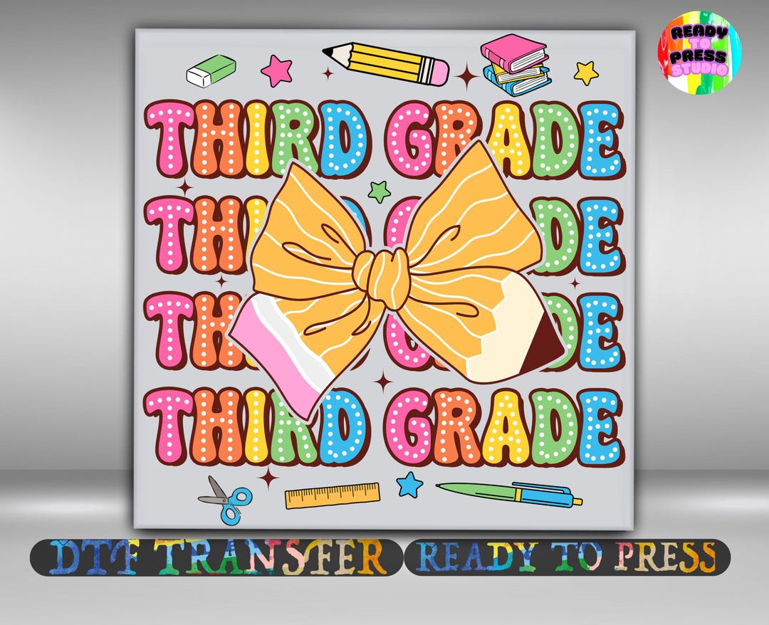 Third Grade DTF Transfer, Colorful School Design Iron on Ready to Press ...