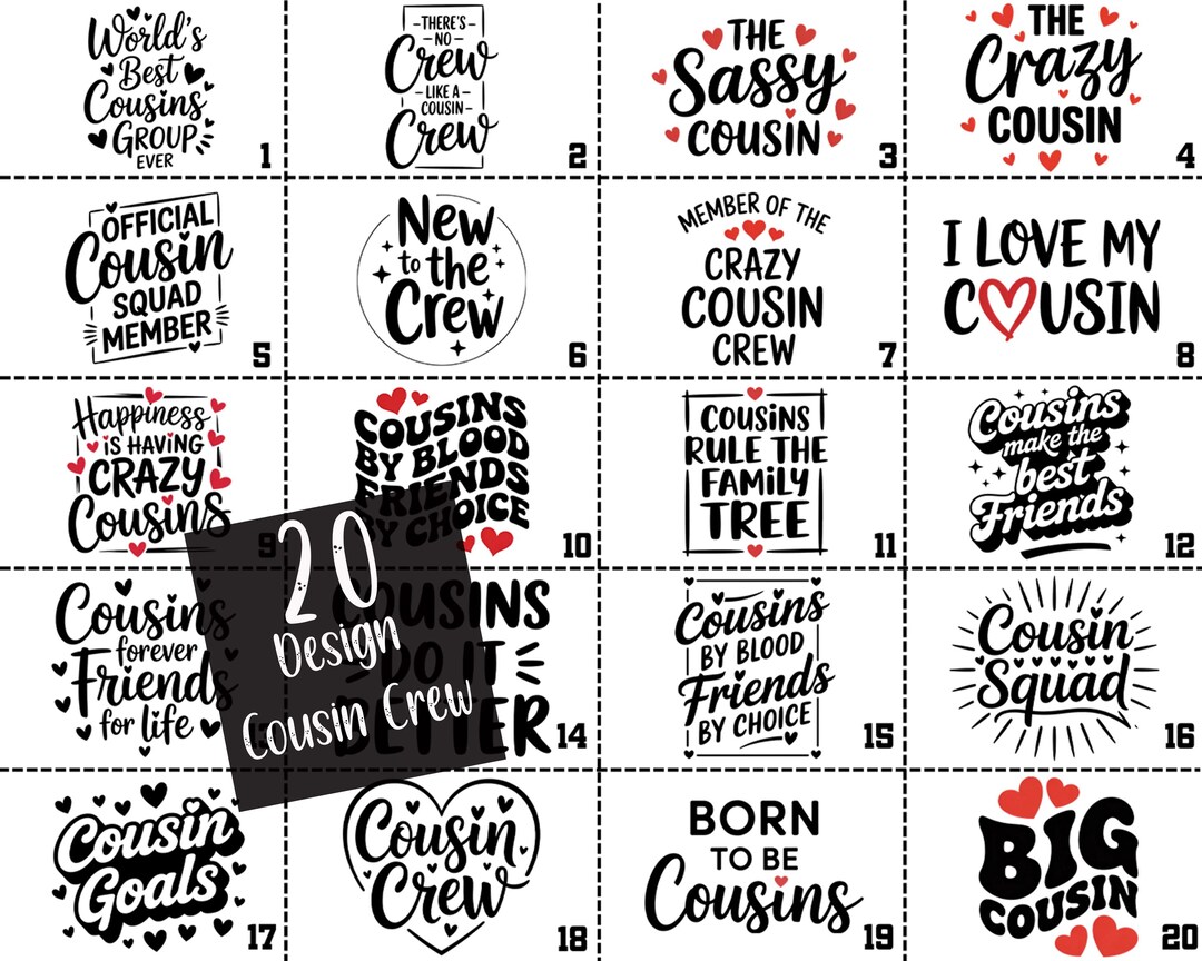Cousin Crew DTF Transfer, Bundle 20 Cousin Quotes Designs Iron on Ready ...