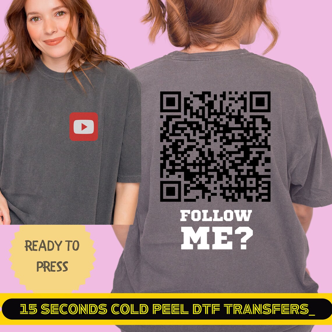 Custom QR Code DTF Transfer, Ready to Press, Personalized QR Code Shirt ...