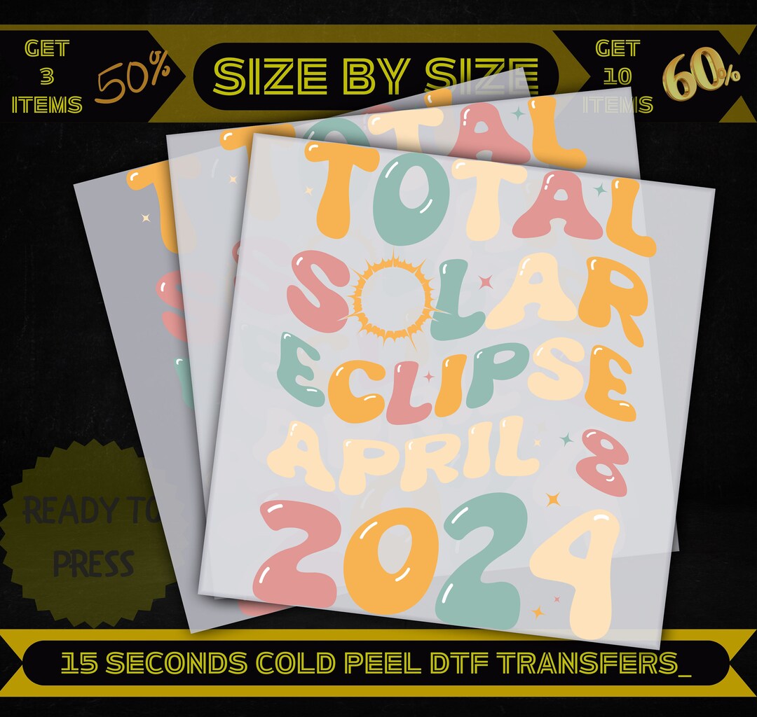 2024 Total Solar Eclipse Dtf Transfers, Sun and Moon, Vintage April 8, Astronomy Party Ready to ...