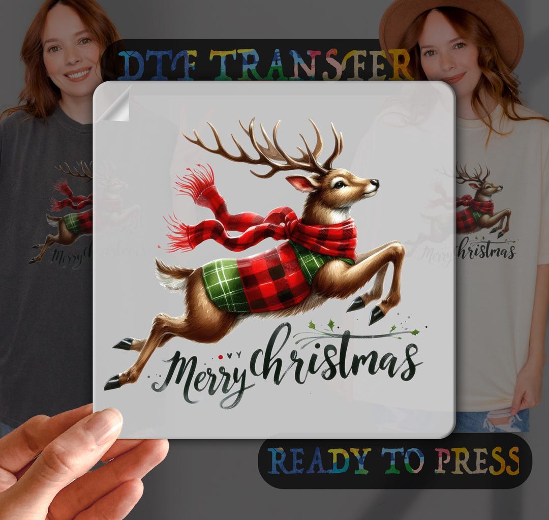 Reindeer Merry Christmas Dtf Transfer, Ready to Press, Heat Transfer ...