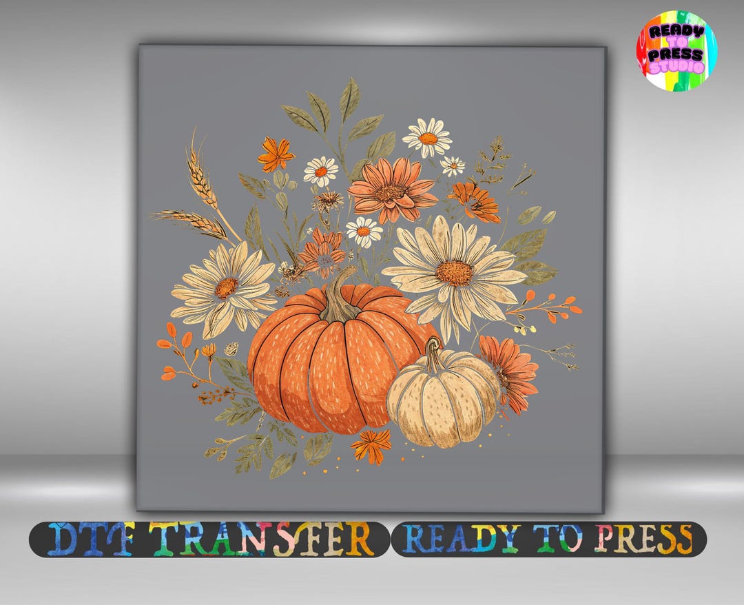 Rustic Pumpkin Floral DTF Transfer, Vintage Fall Harvest Shirt Design ...