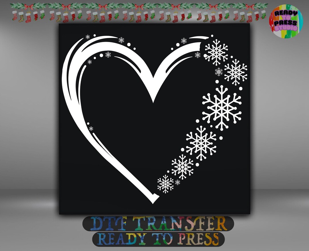 Winter Snowflake Heart DTF Transfer, Minimalist Christmas Design Iron ...
