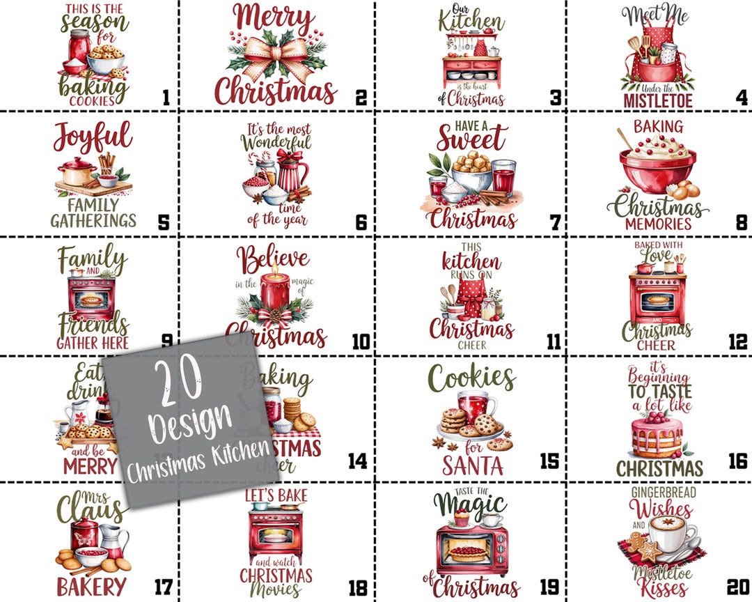 Christmas Kitchen DTF Transfer, Bundle, 20 Designs Holiday Baking Iron ...