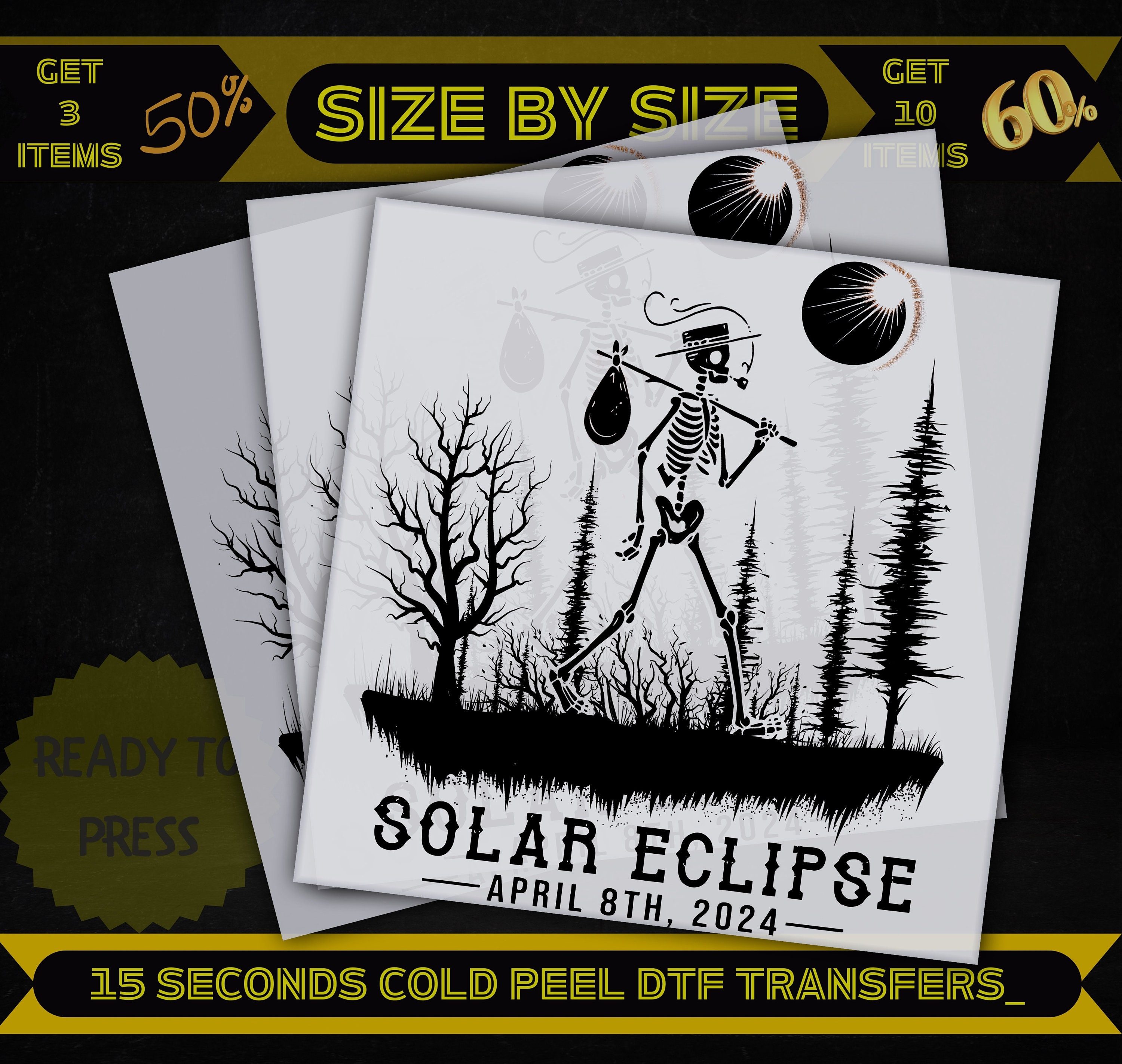 Solar Eclipse Dtf Transfers, Funny Sketlon, Total Solar Eclipse, April 8 2024, Astronomy Party ...