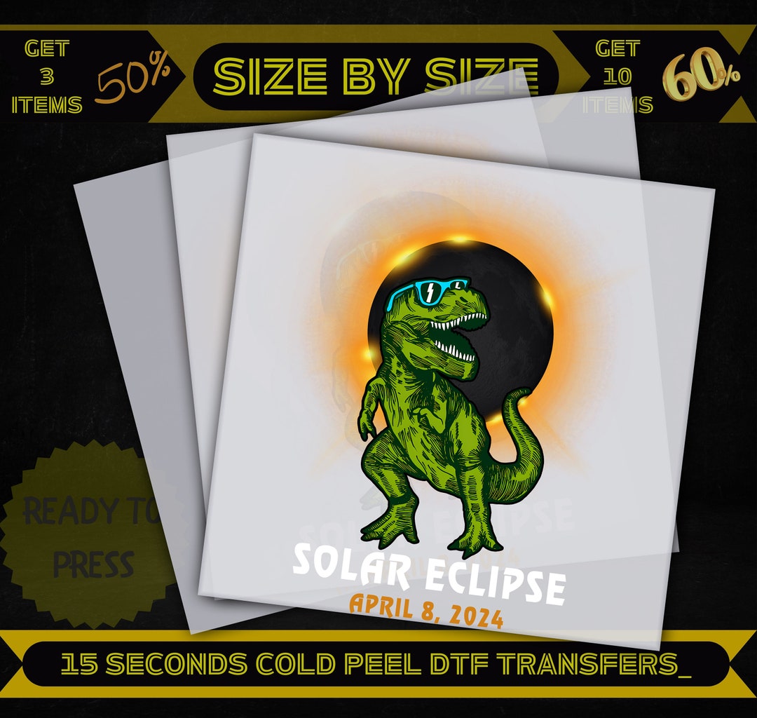 Solar Eclipse Dinosaur Dtf Transfers, Sun and Moon, Vintage April 8 ...