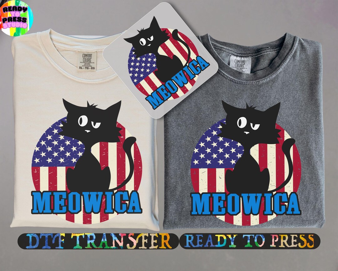 The Black Meow Usa Flag Dtf Transfer, Meowica Black Cat Ready to Press ...