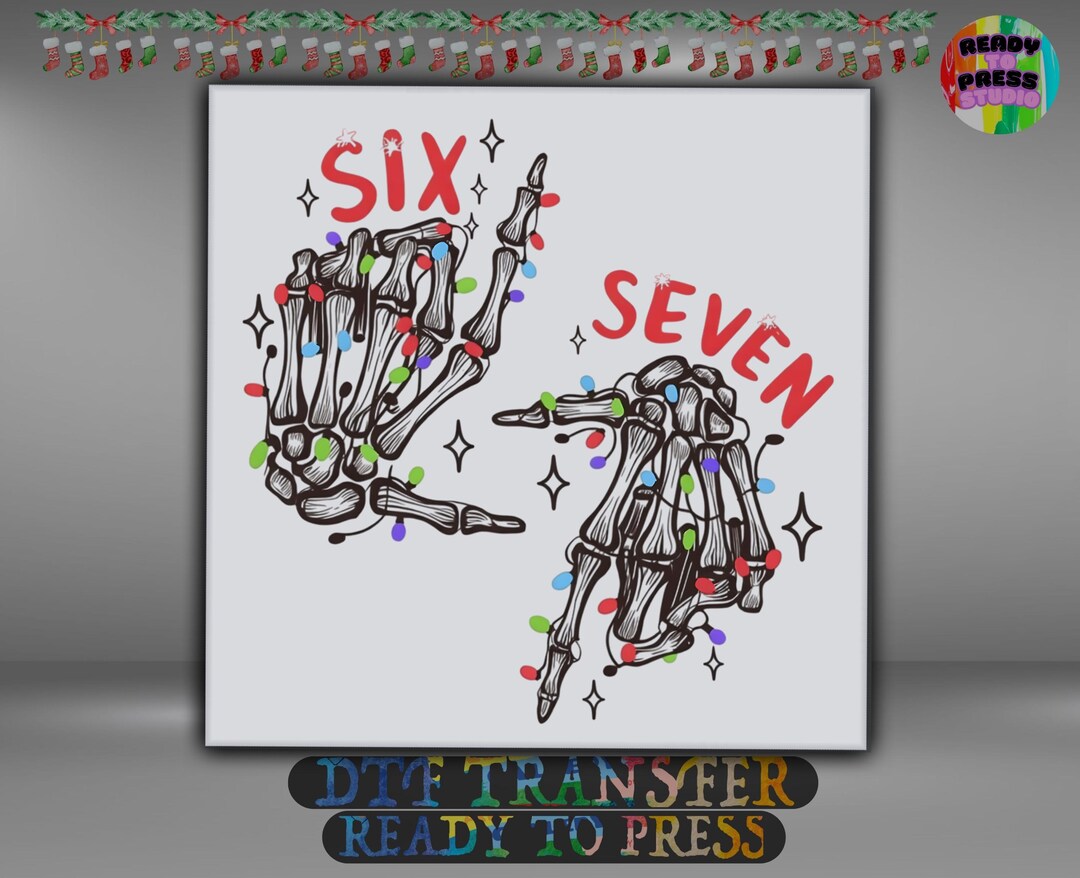 Six Seven Skeleton Hands DTF Transfer, Funny Christmas Lights Iron on ...