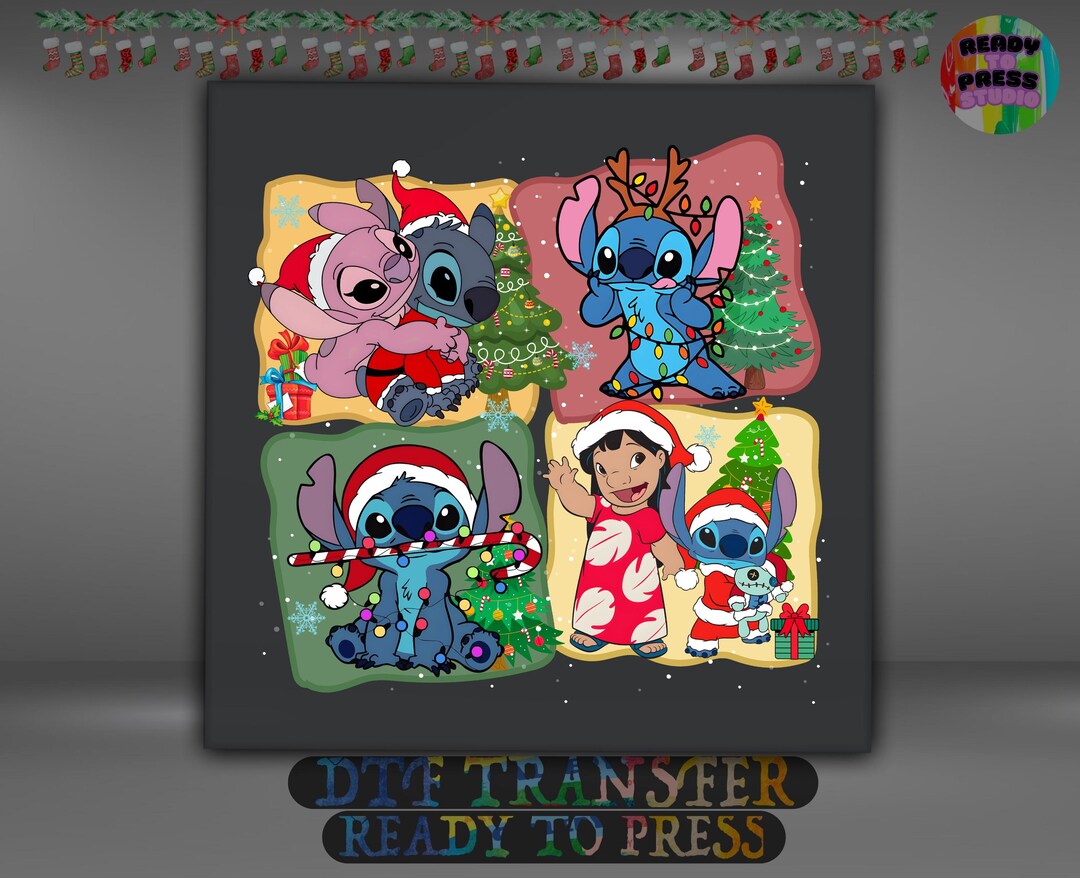 Stitch Christmas DTF Transfer, Cute Holiday Lilo and Stitch Santa ...
