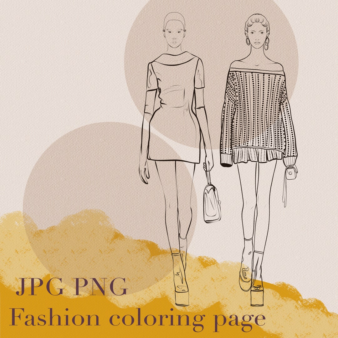 Women's Fashion Coloring Page for Printing PNG for Procreate - Etsy