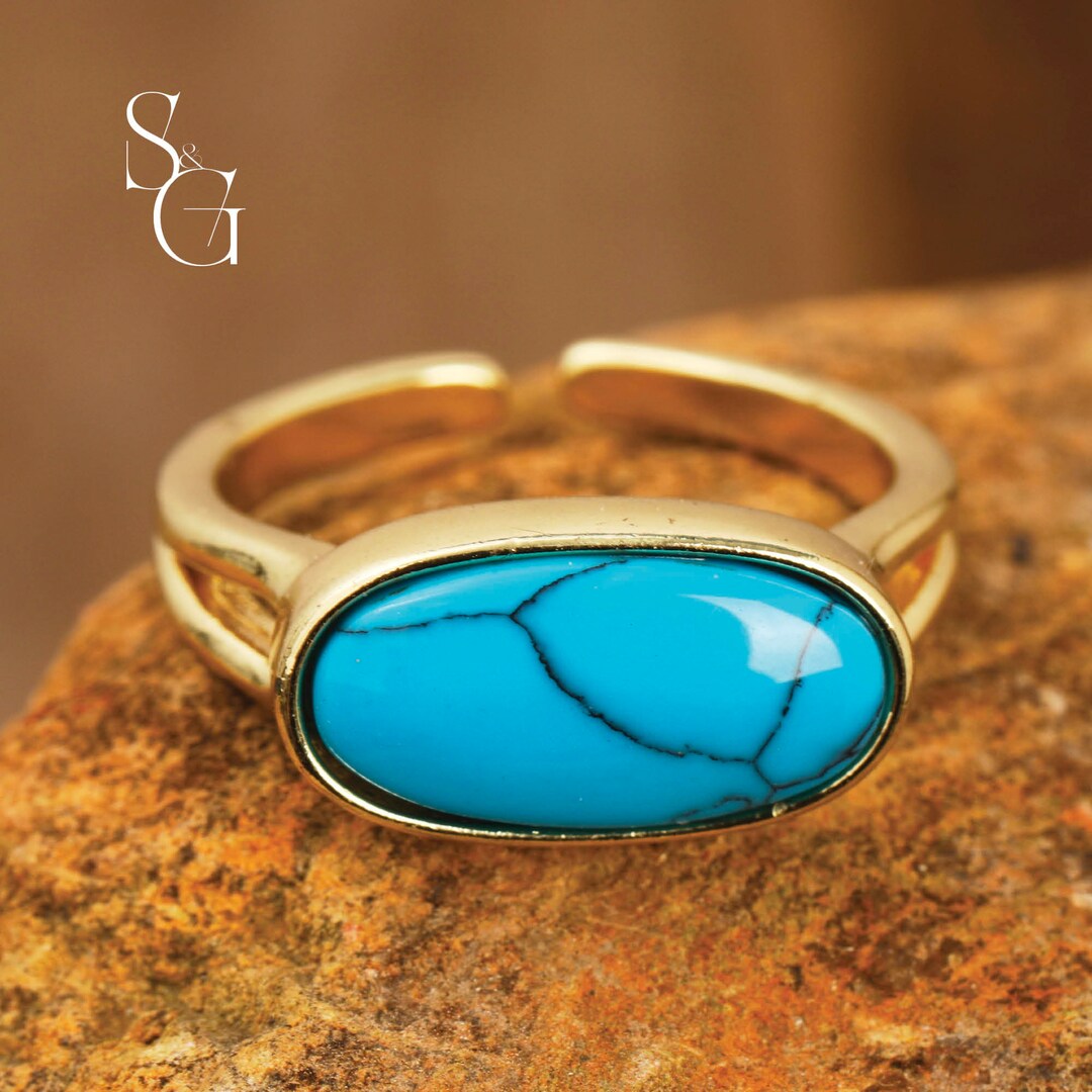 Birthstone Ring, Turquoise, Gold Plating, Protection Stone, Real Rock ...