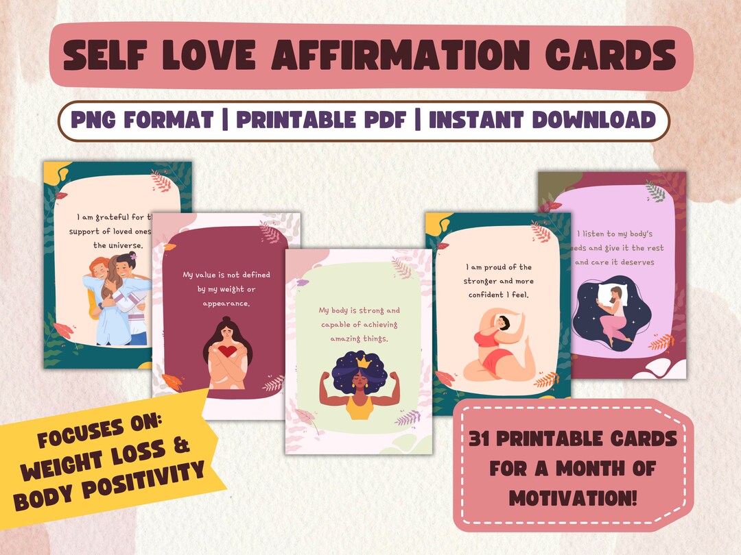 Self Love Affirmation Cards Body Positivity Weight Loss Confidence Self ...