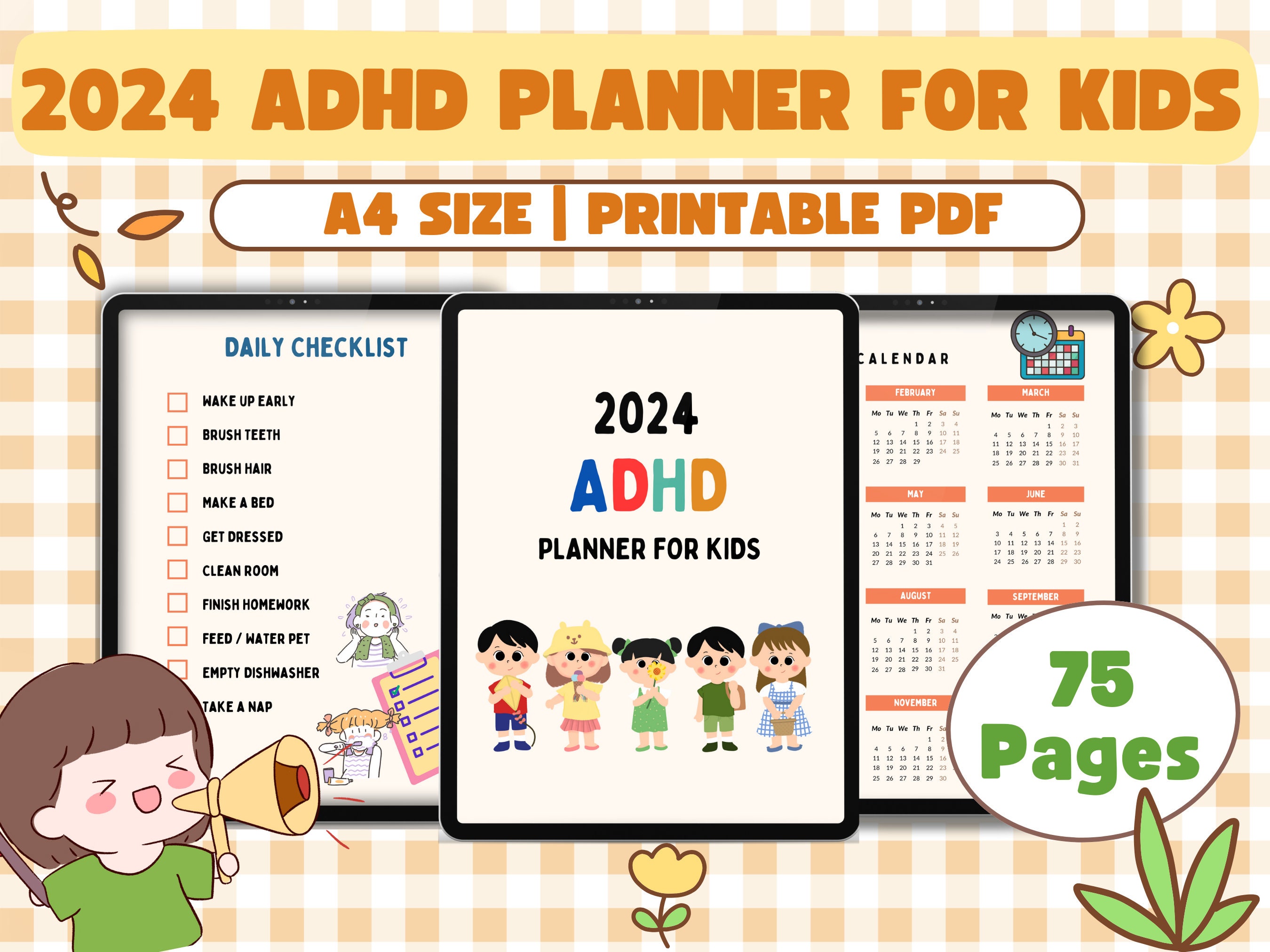 2024 Cute ADHD Digital Planner for Kids A4 Size Printable PDF File - Etsy