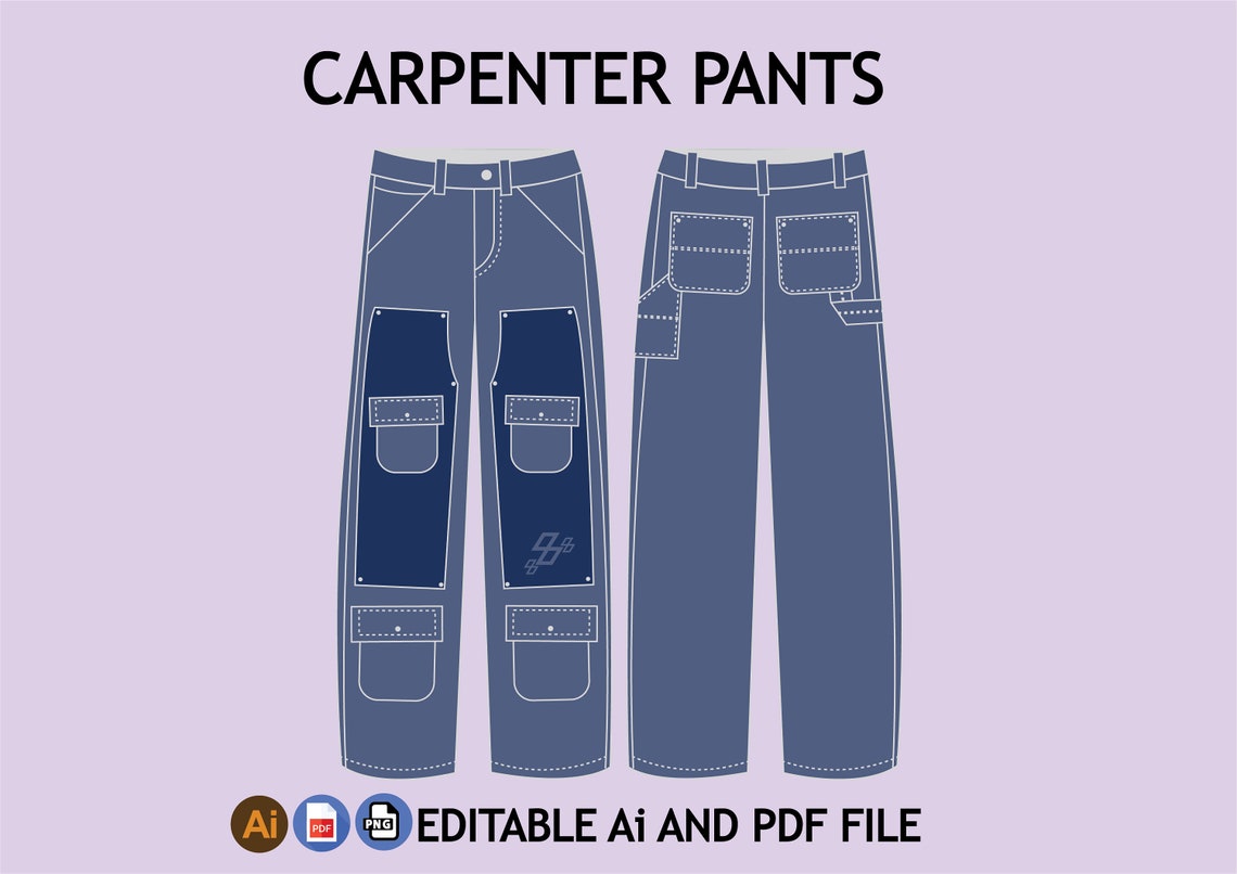 Double Knee Carpenter Pants Mockup Fashion Wear Digital Clothing ...