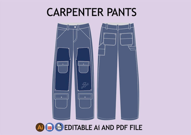 Double Knee Carpenter Pants Mockup Fashion Wear Digital Clothing ...