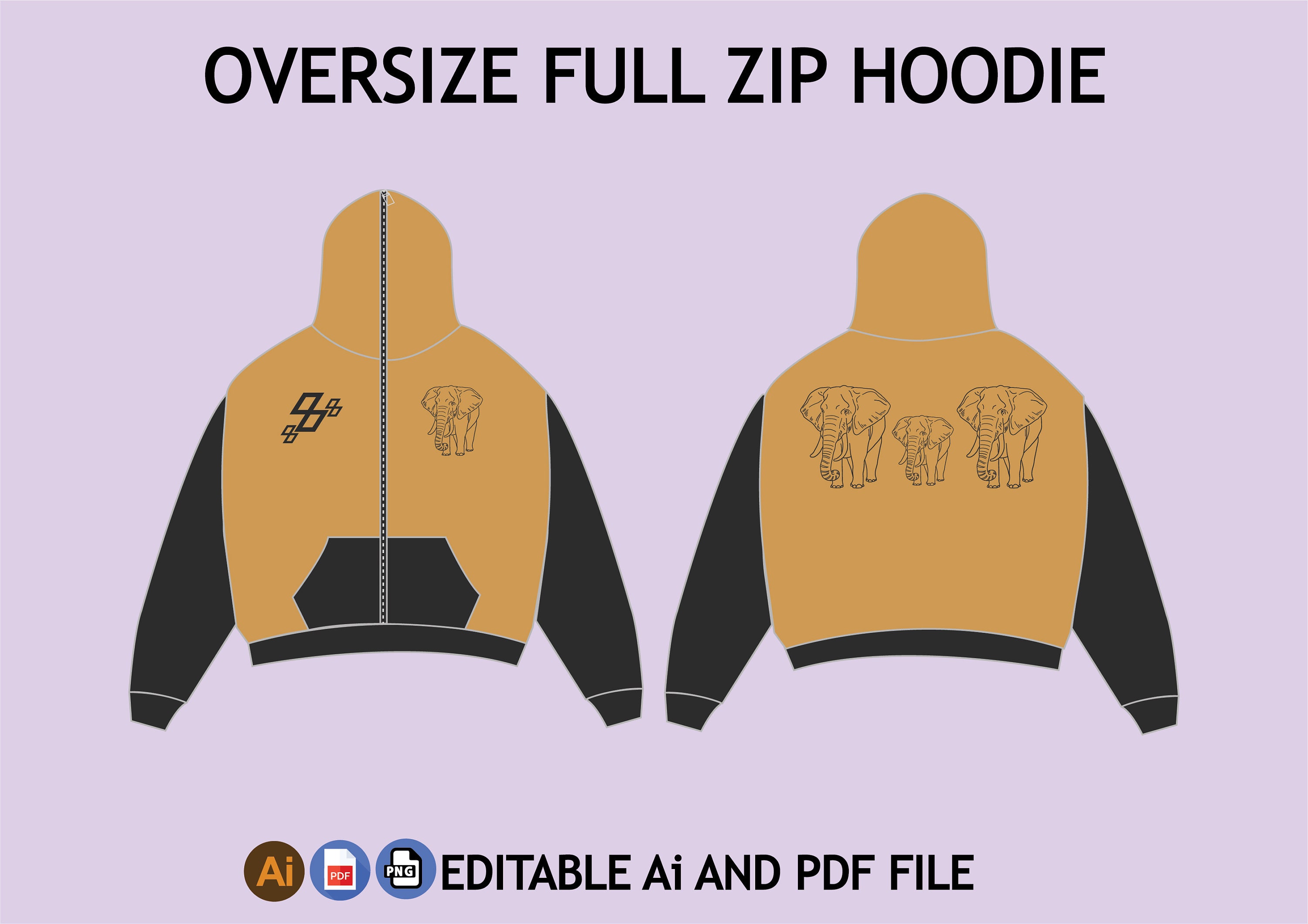Oversize Full Zip Hoodie Mock up Fashion Wear Digital Clothing ...