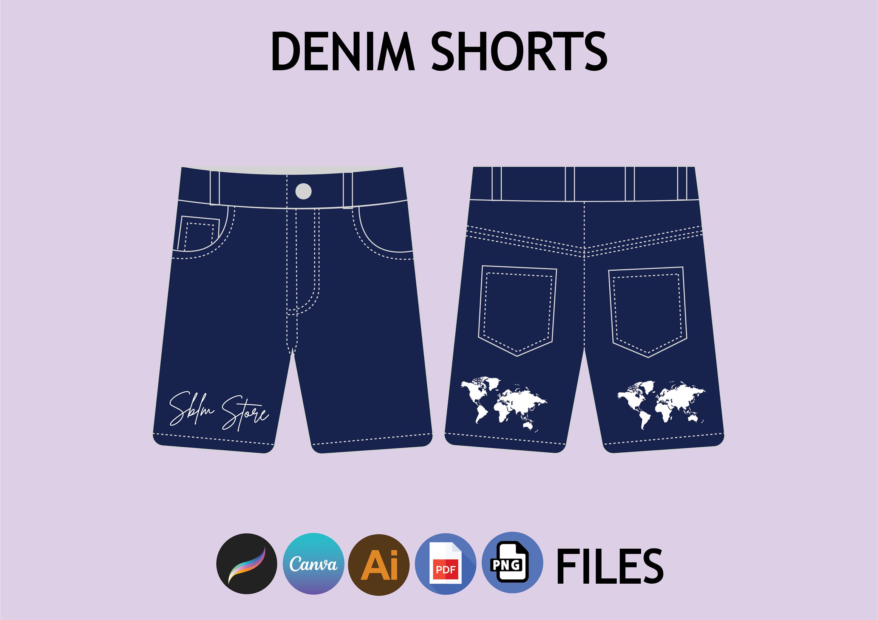 Denim Shorts Template Mock up Fashion Wear Digital Clothing Procreate ...