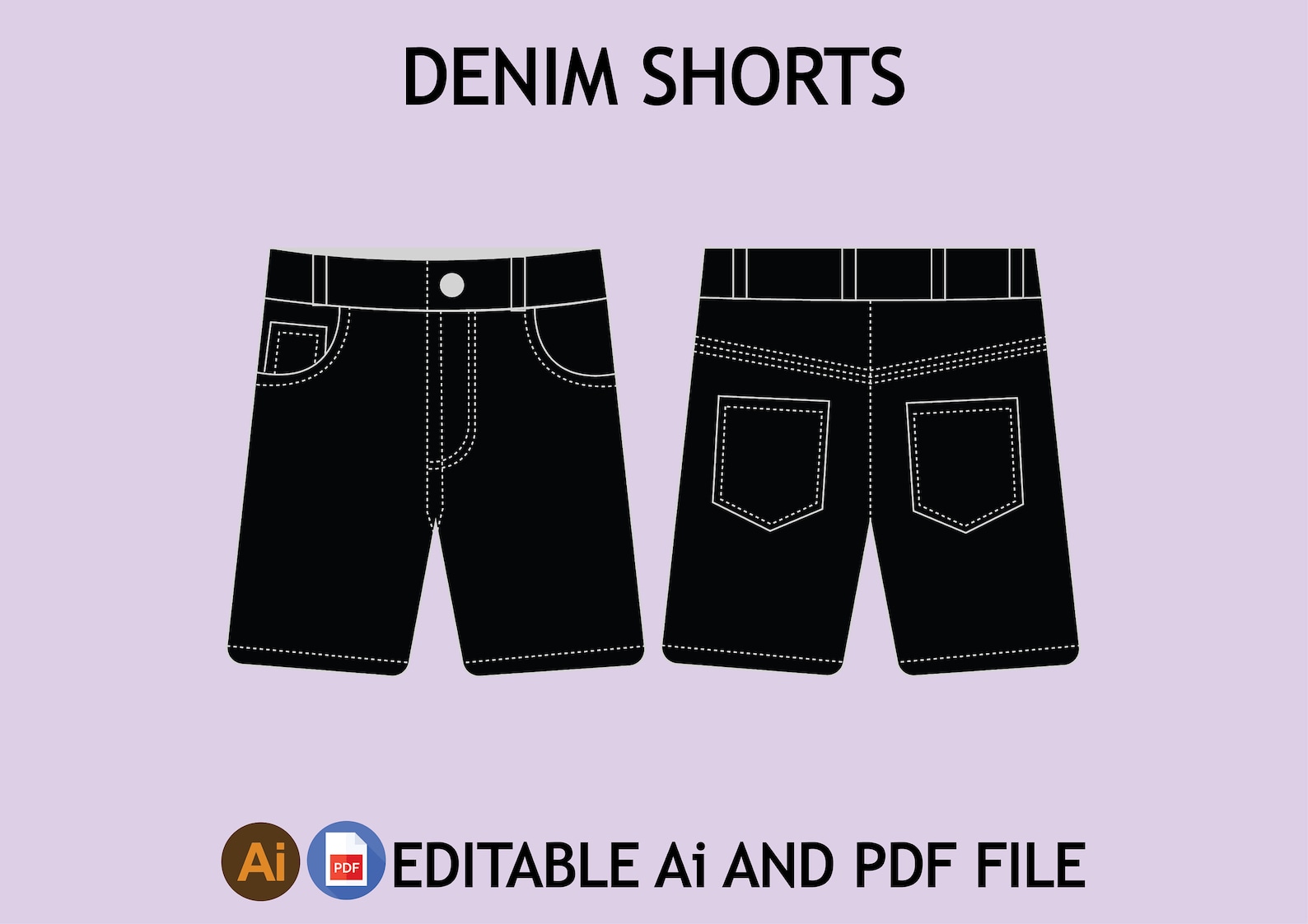 Denim Shorts Template Mock up Fashion Wear Digital Clothing Procreate ...