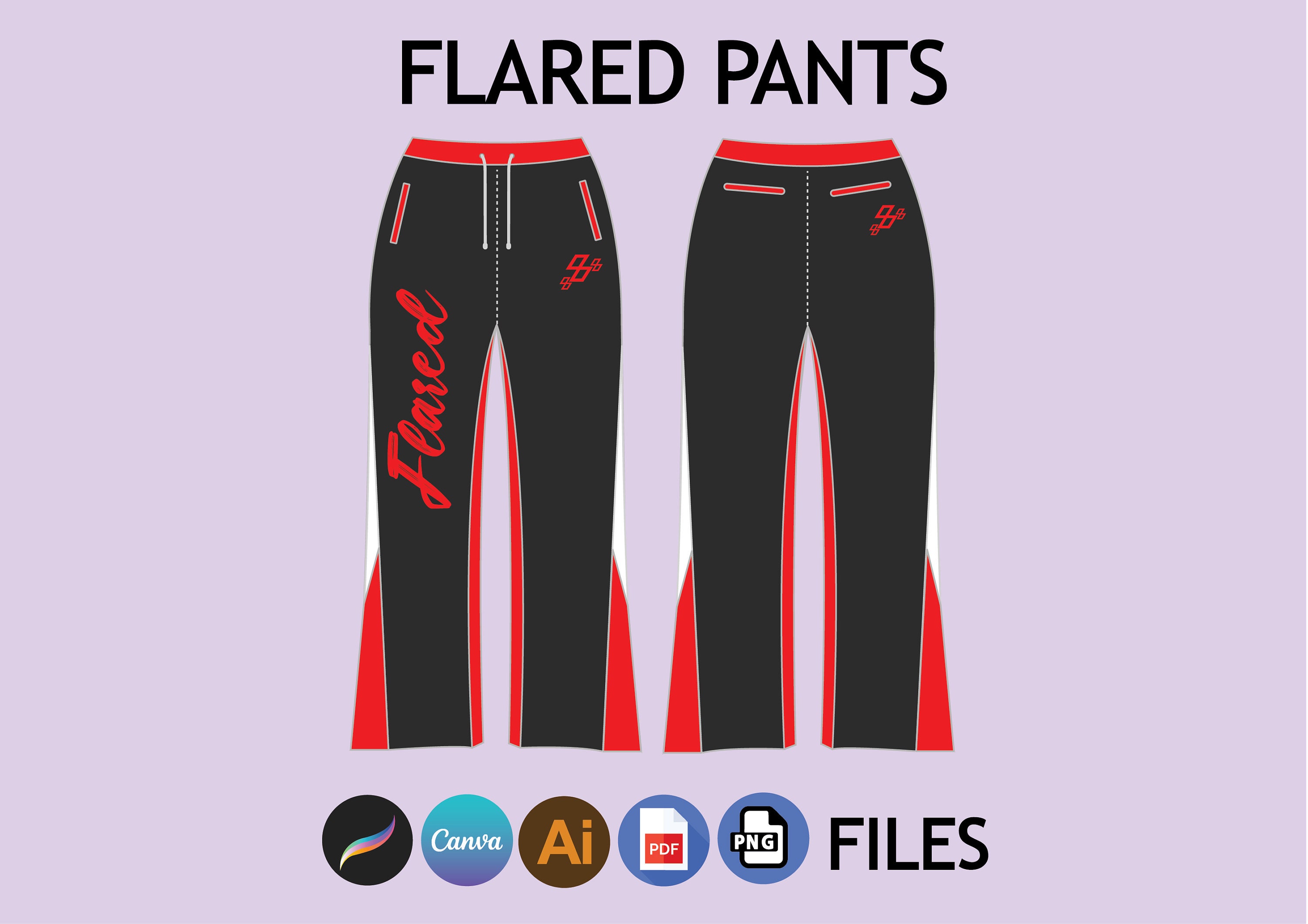 Flared Trouser Pants Mockup Fashion Wear Digital Clothing Procreate ...