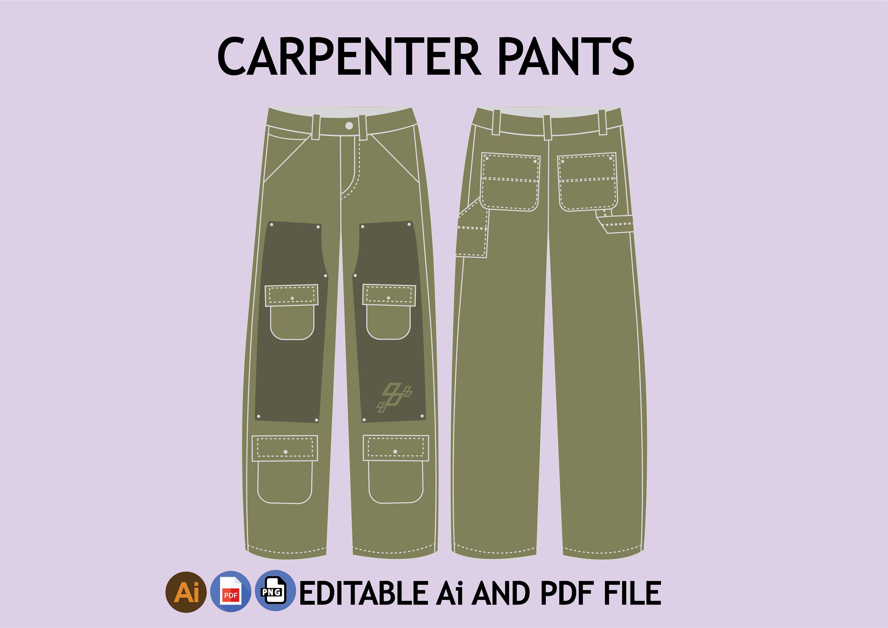 Double Knee Carpenter Pants Mockup Fashion Wear Digital Clothing ...