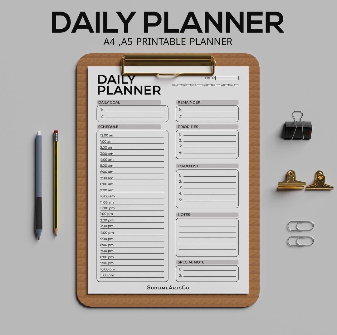 Daily Work From Home Planner, Personal Daily Planner, Daily Hourly ...