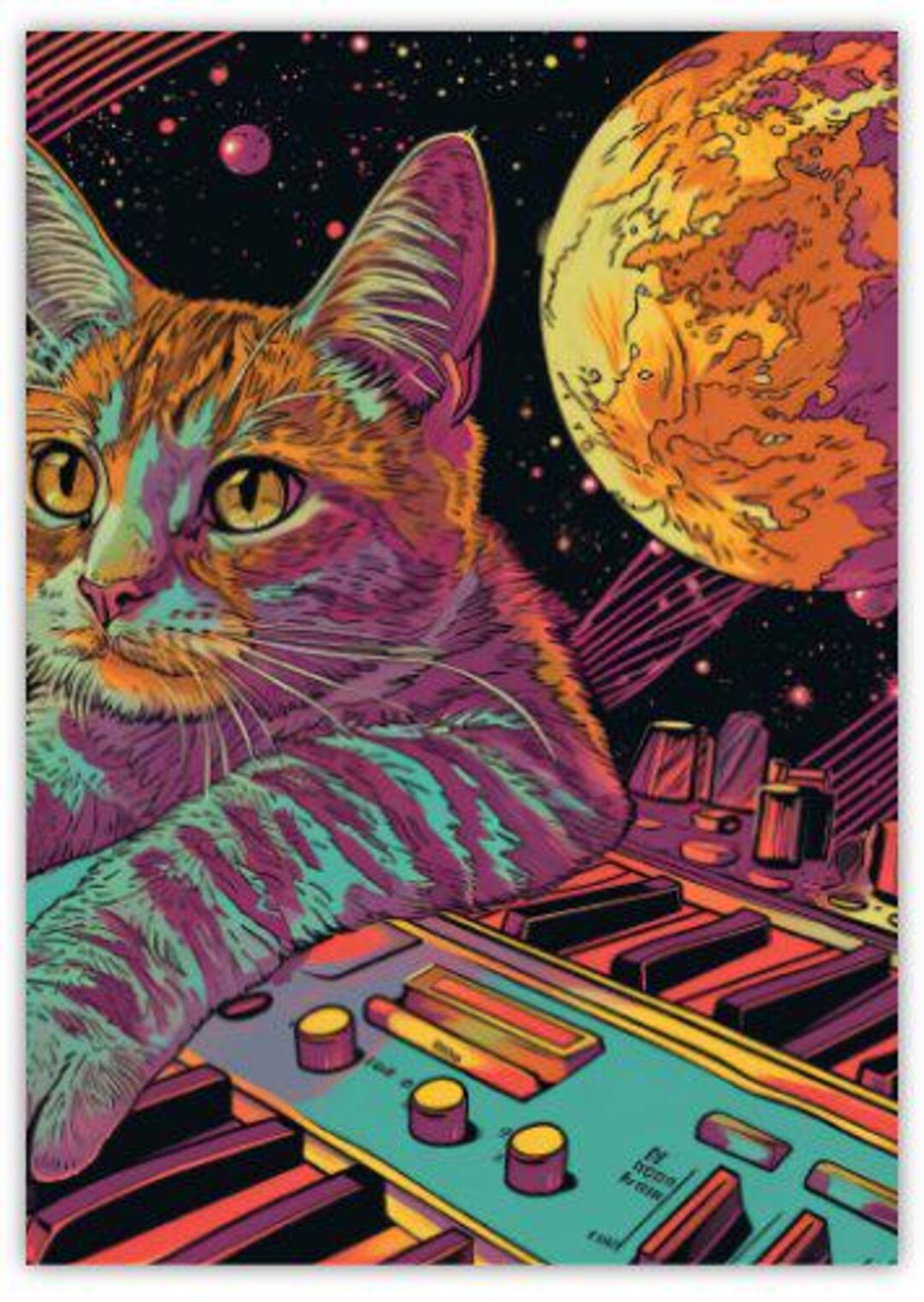 Space Cat With Keyboard A4 Art Print - Etsy
