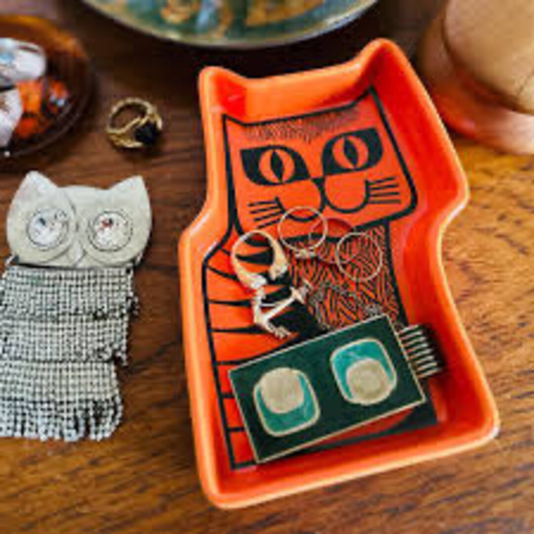 Magpie X Hornsea Vintage Retro Reissue Orange Cat Stoneware Trinket ...