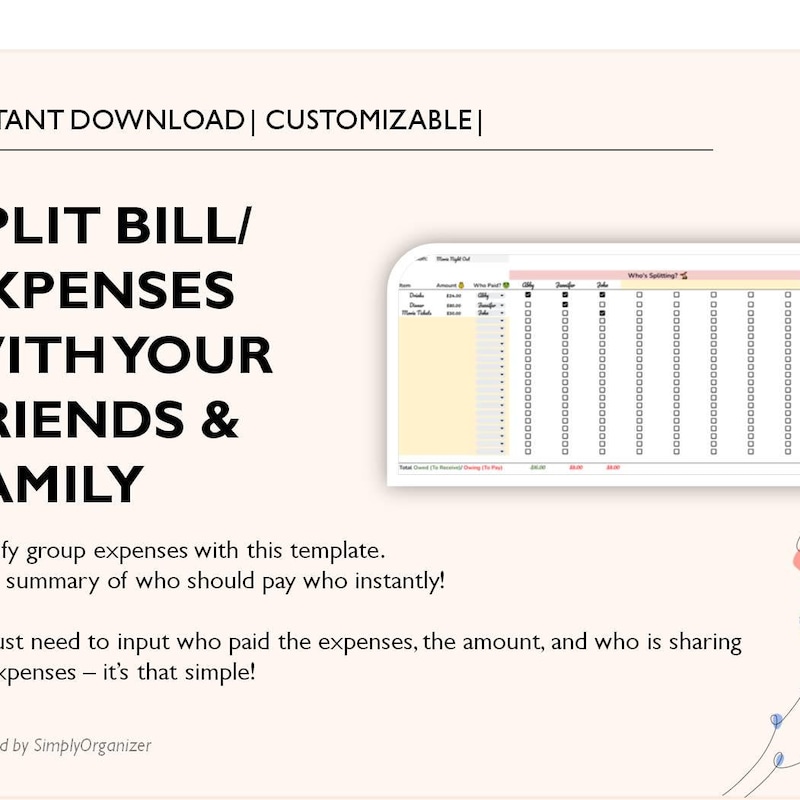 Excel template for splitting bills - Etsy.de