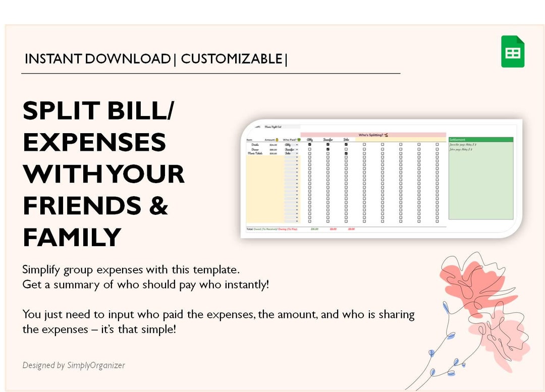 Split Bill/expenses With Friends & Family - Google Sheets - Etsy