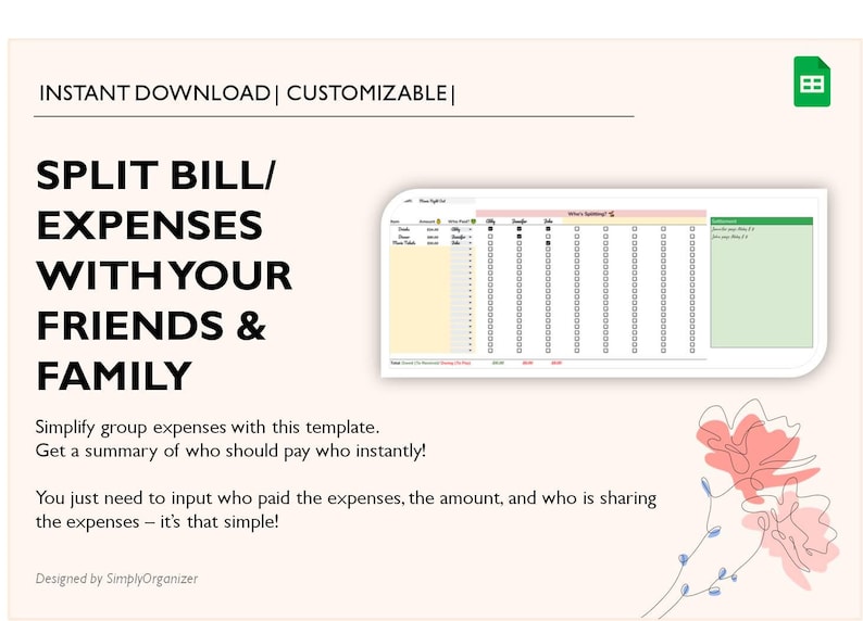 Split Bill/expenses With Friends & Family - Google Sheets - Etsy