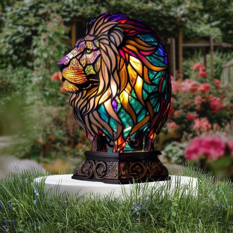 Handmade Stained Glass Animal Lamp, Stained Glass Desk Lamp, Cat Night ...