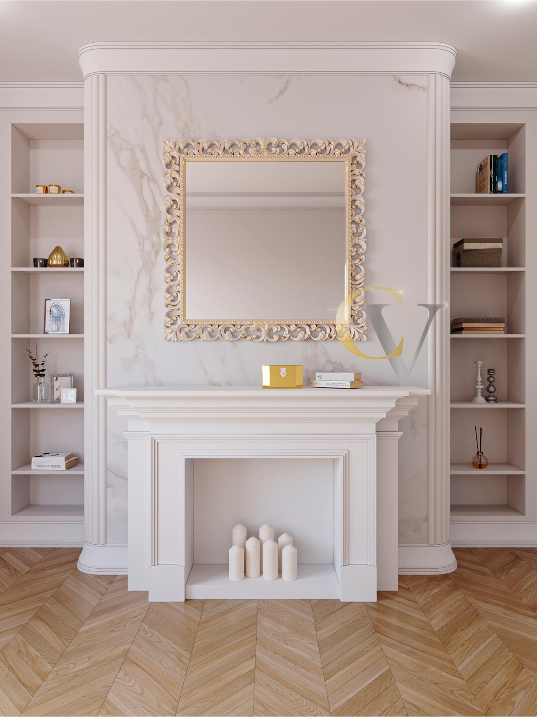 Square White Ornate Mirror – Baroque Style, Carved MDF Frame - Etsy