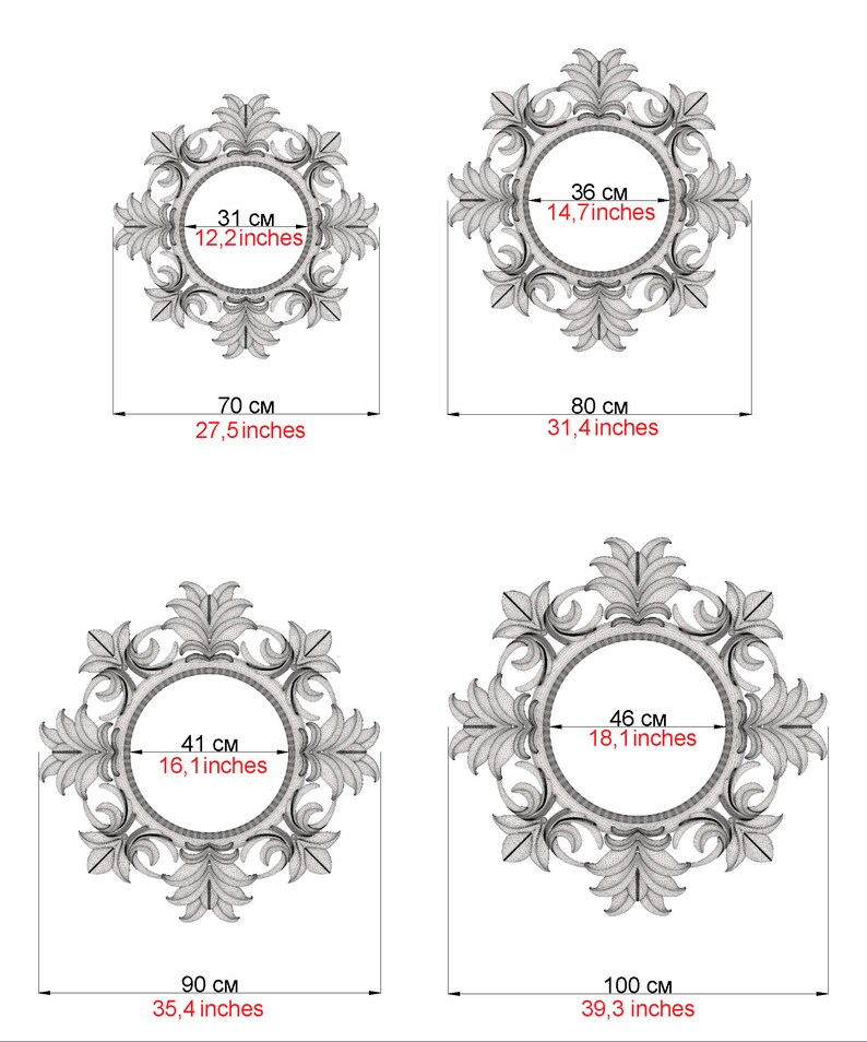 Black Baroque Style Round Mirror – Custom Sizes - Etsy