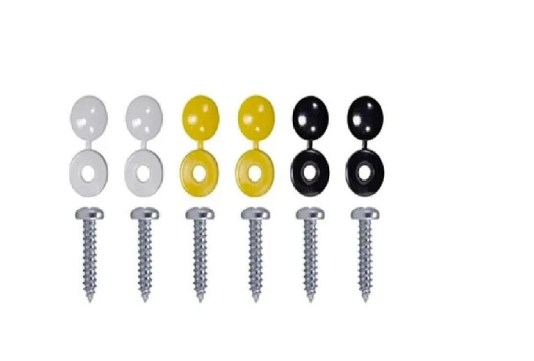 6 X Number Plate Car Fixing Fitting Kit Screws & Caps Hinged Black ...