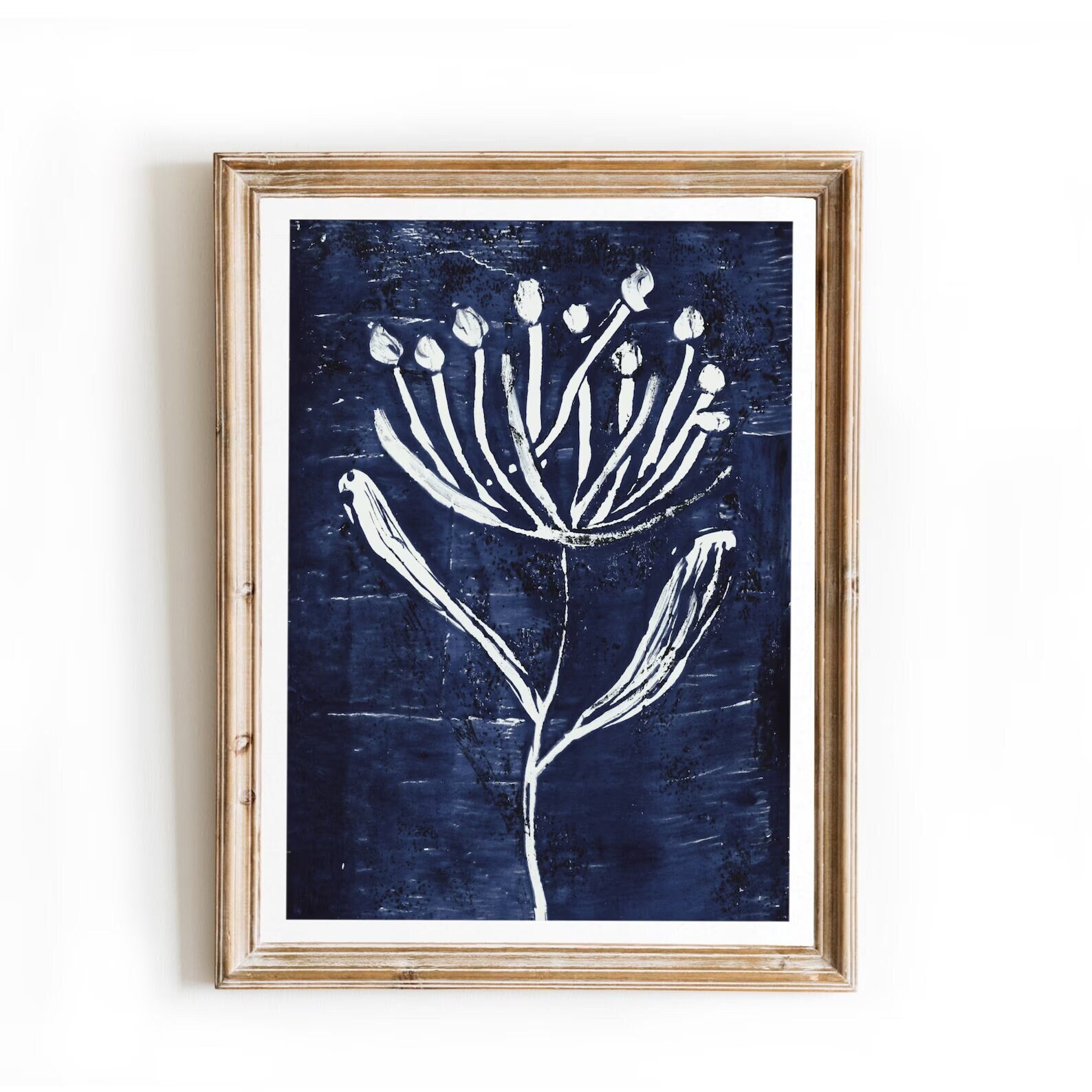 Navy Blue Abstract Botanical Floral Plant Print Neutral Decor ...